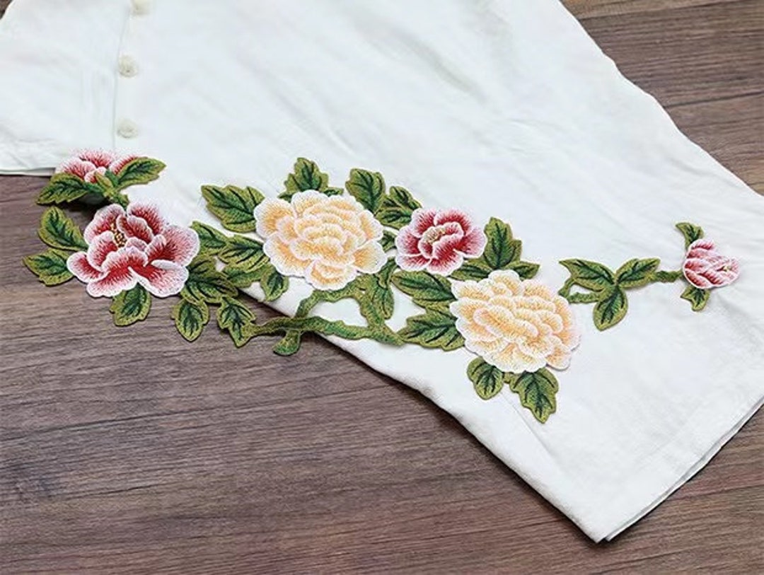 Peony Embroidered Applique Patch Floral Patch Applique Large Clothing