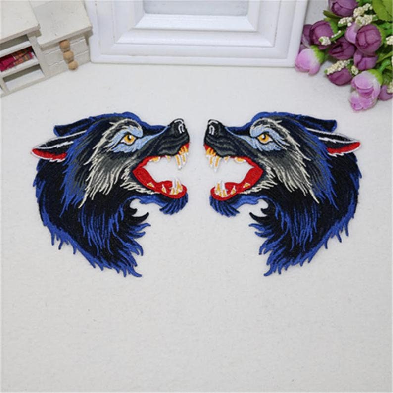A Pair Wolf Head Embroidered Applique Patch Vintage Patch - Etsy