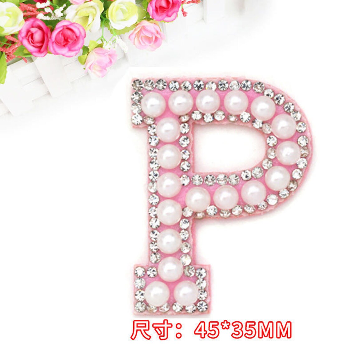 Pink Back With Pearl With Rhinestones Letters Patch Alphabet - Etsy