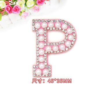 Pink Back With Pearl With Rhinestones Letters Patch Alphabet ...