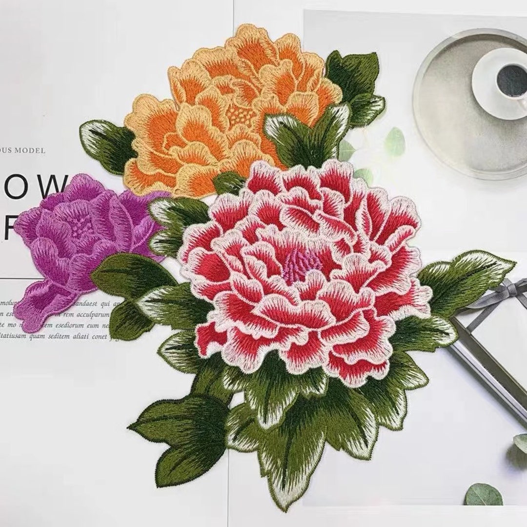 Colorful Peony Floral Embroidered Patch Flower Applique Sew On Patch T
