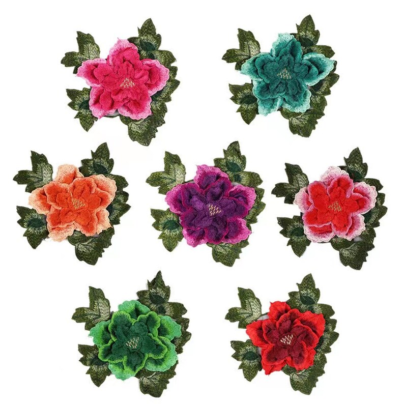Peony Embroidery 3d Flower Patch Lace Fabric Applique Sew Etsy