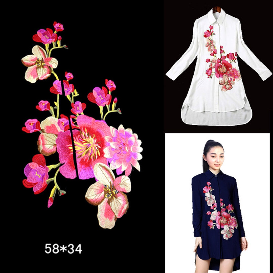 Embroidered Flower Applique Colorful Floral Patch Sweater or Coat ...