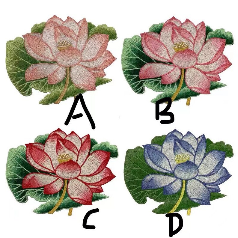 Lotus Embroidered Patch Flower Applique Sew on Patch T-shirt Decoration ...