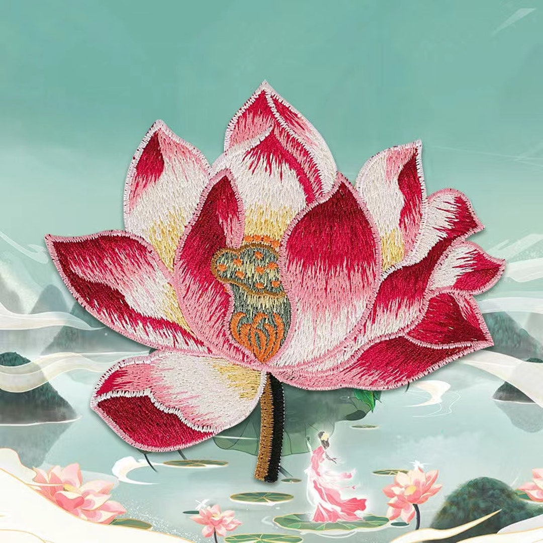 Lotus Flower Floral Embroidered Patch Fashion Applique Patch - Etsy