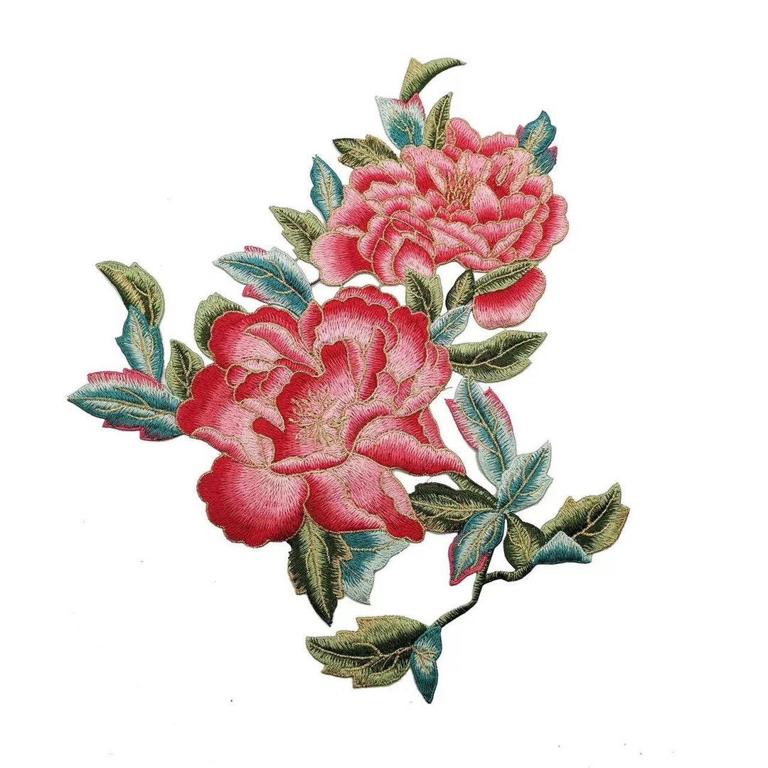 Large Peony Flower Embroidered Patch Floral Clothing Decoration Patches ...