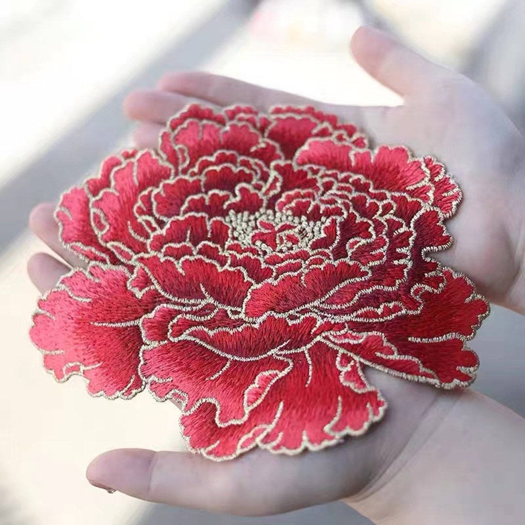 Peony Flower Embroidered Patch Sweater Decoration Applique Sewn on ...