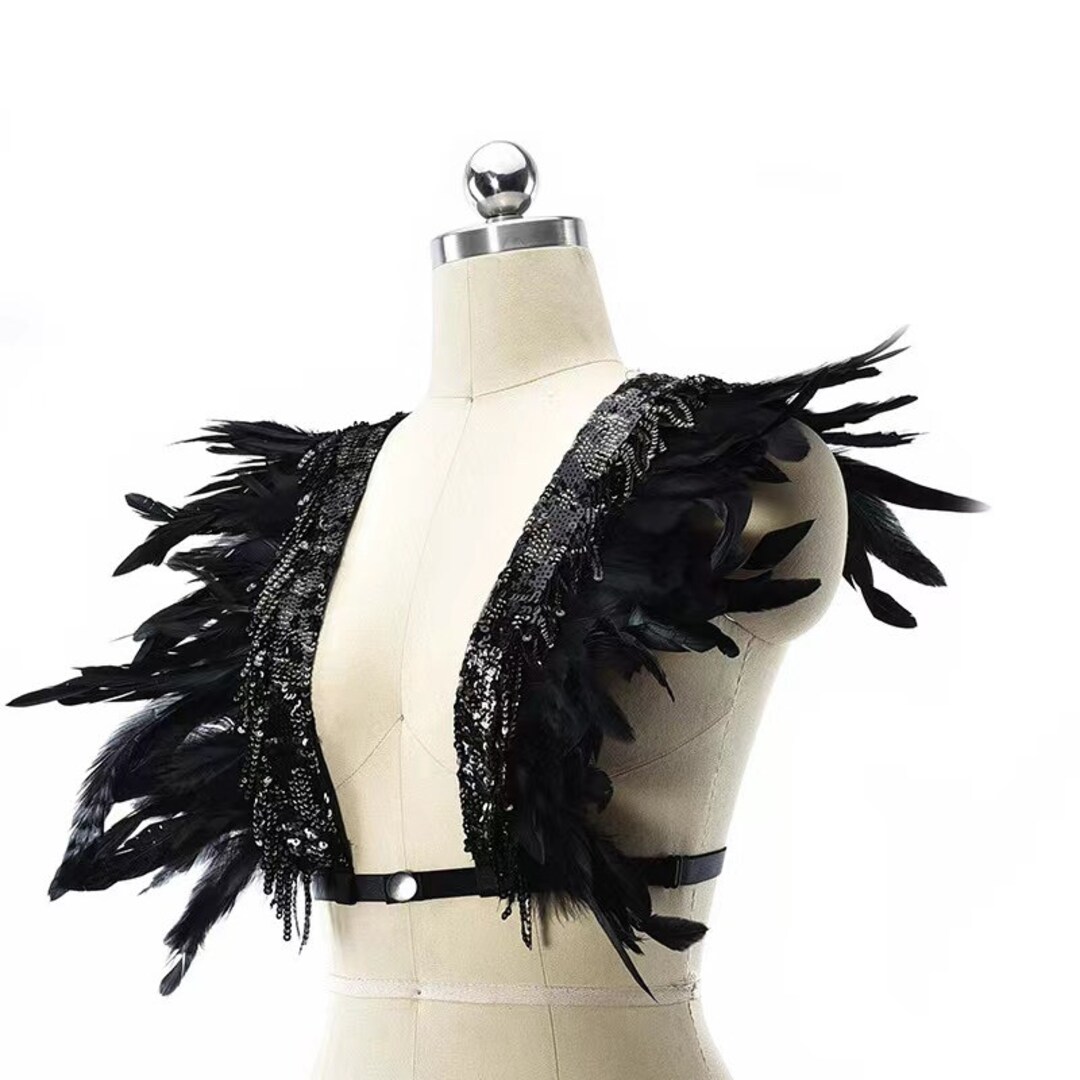 Elastic Band Harness With Feather Chest Sculpting Body Waist Black ...