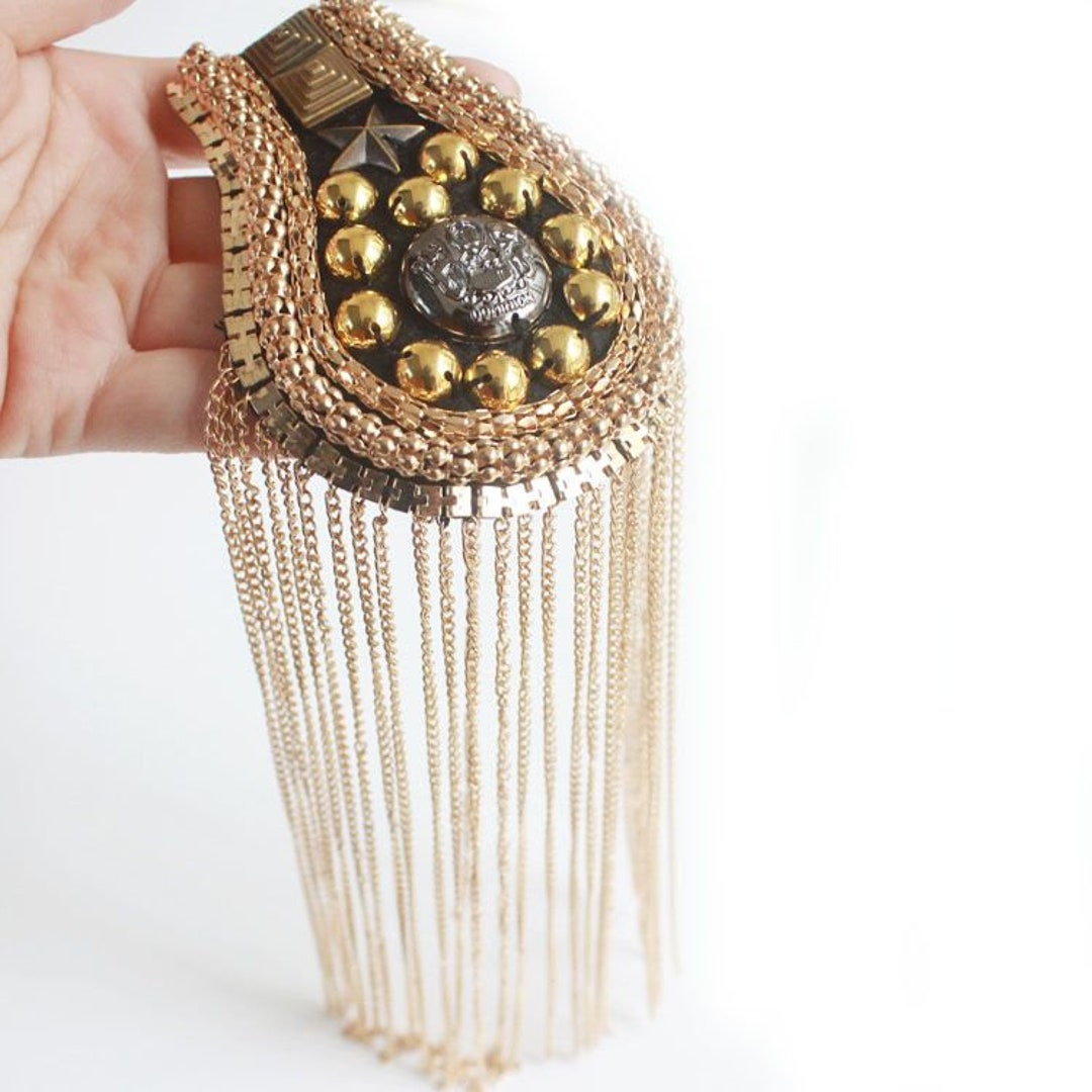 A Pair Gold Epaulettes,spiked Epaulets,gold Studs Pads With and Gold ...