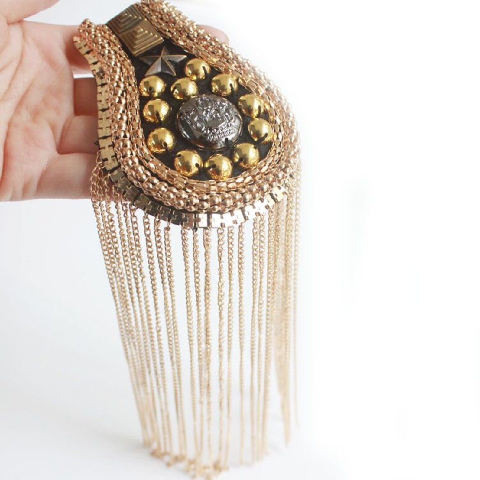 A Pair Gold Epaulettes,spiked Epaulets,gold Studs Pads With and Gold ...