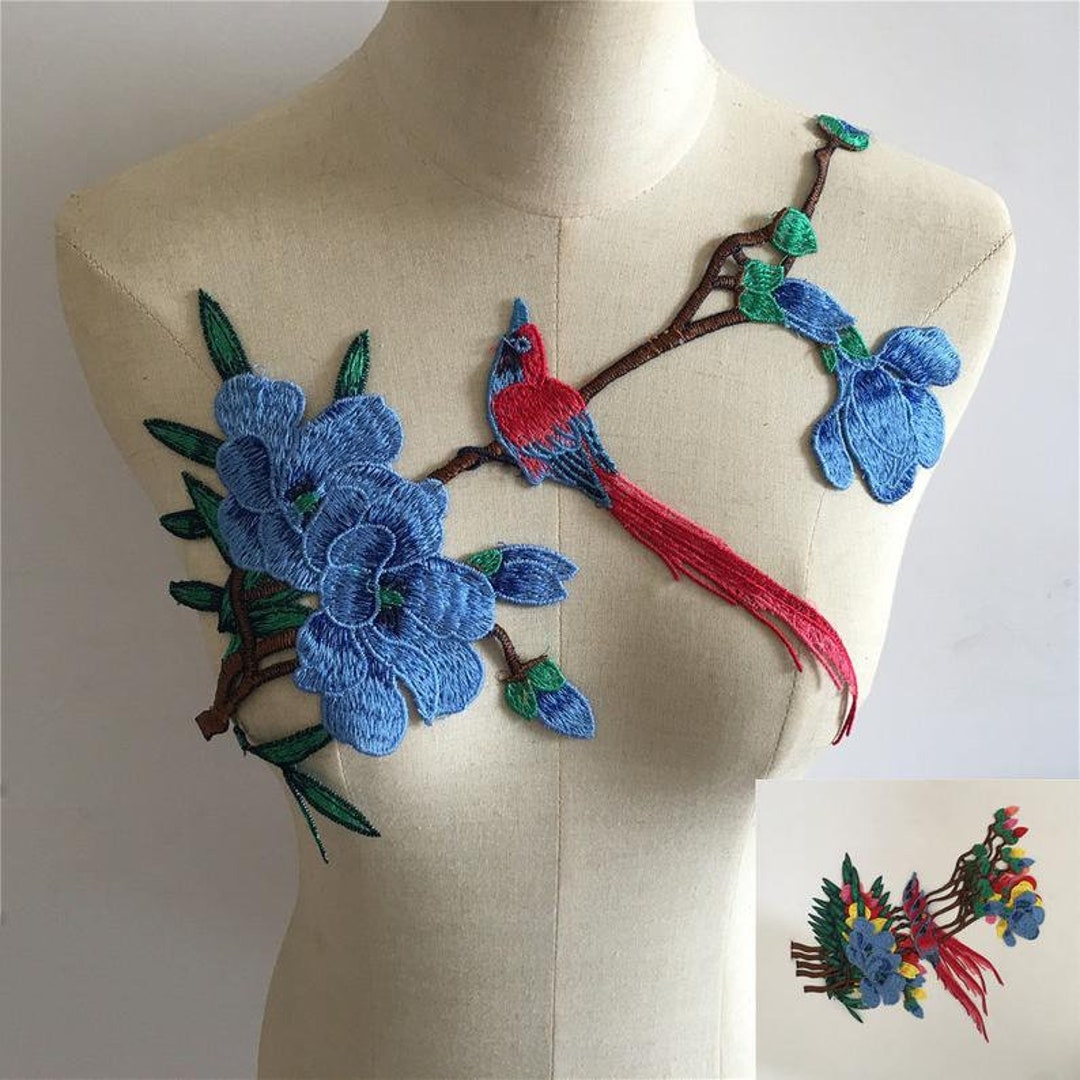 Floral and Birds Embroidered Patch Applique Flower Patch Clothing Sew ...