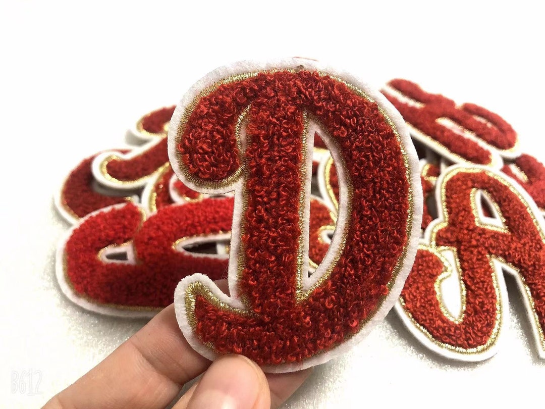 Red Chenille Letters Patch Alphabet Embroidered Applique Green Letters ...