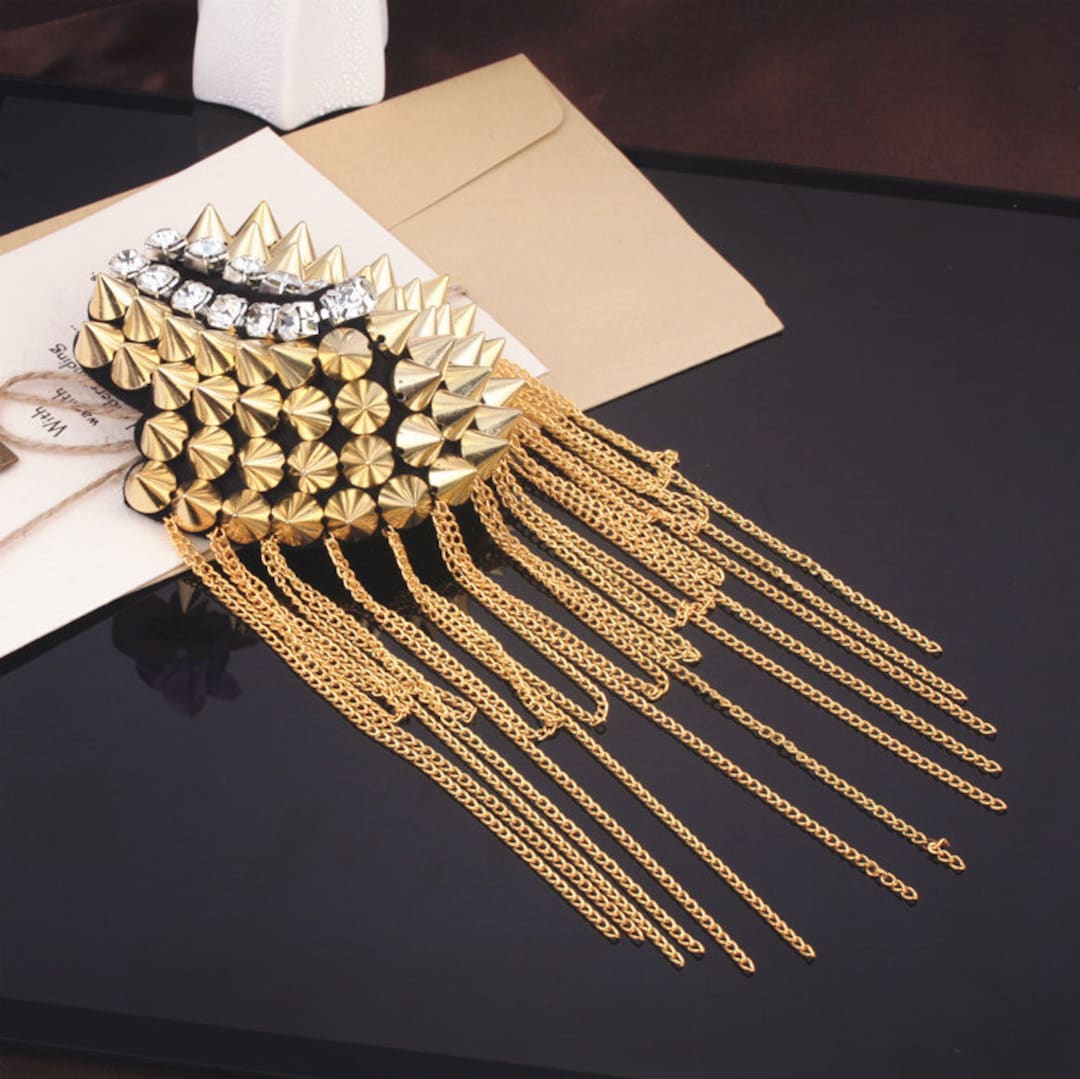 A Pair Crytal With Tassels Epaulets,gold Stud Epaulets Gold Studs ...