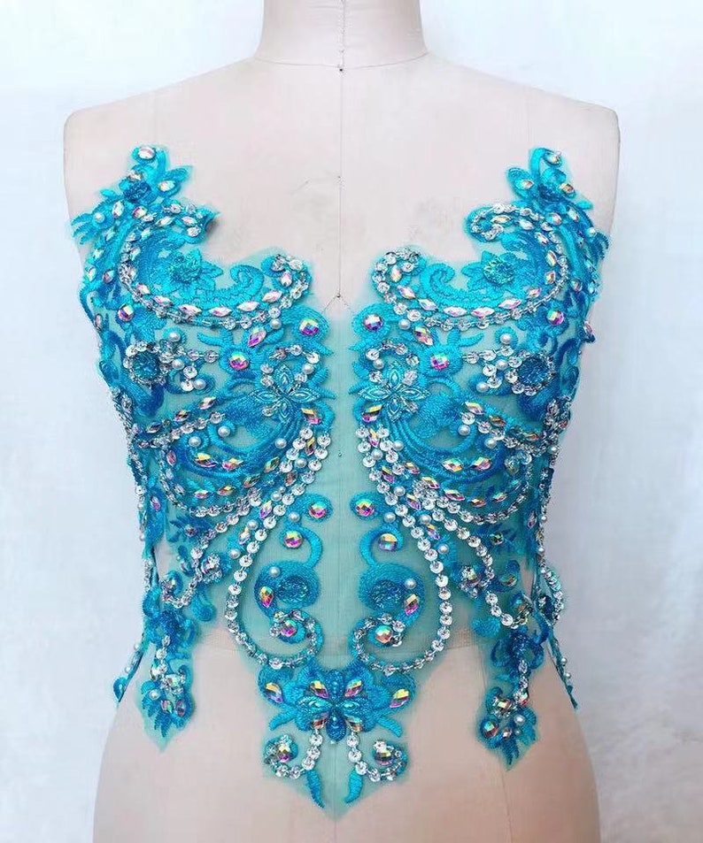 Large Blue Sequins Flowers With Beaded Vintage Embroidered - Etsy