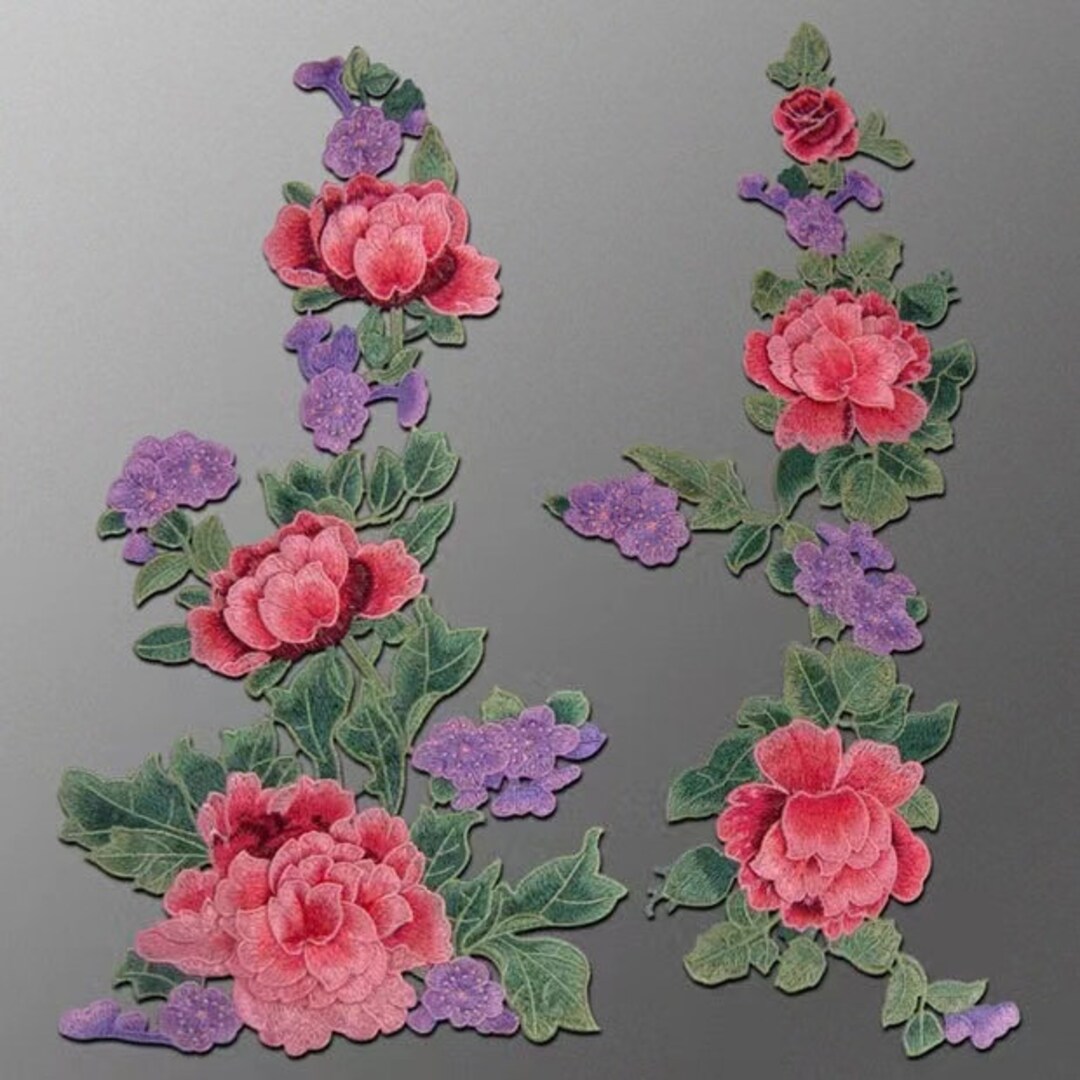 Large Peony Embroidered Applique Patch Floral Patch Applique Etsy