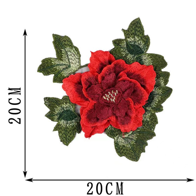 Peony Embroidery 3d Flower Patch Lace Fabric Applique Sew Etsy