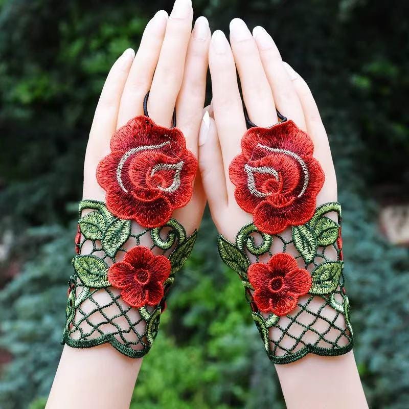 A Pair Peony Floral Glove Embroidered Colorful Flower Patch Applique - Etsy