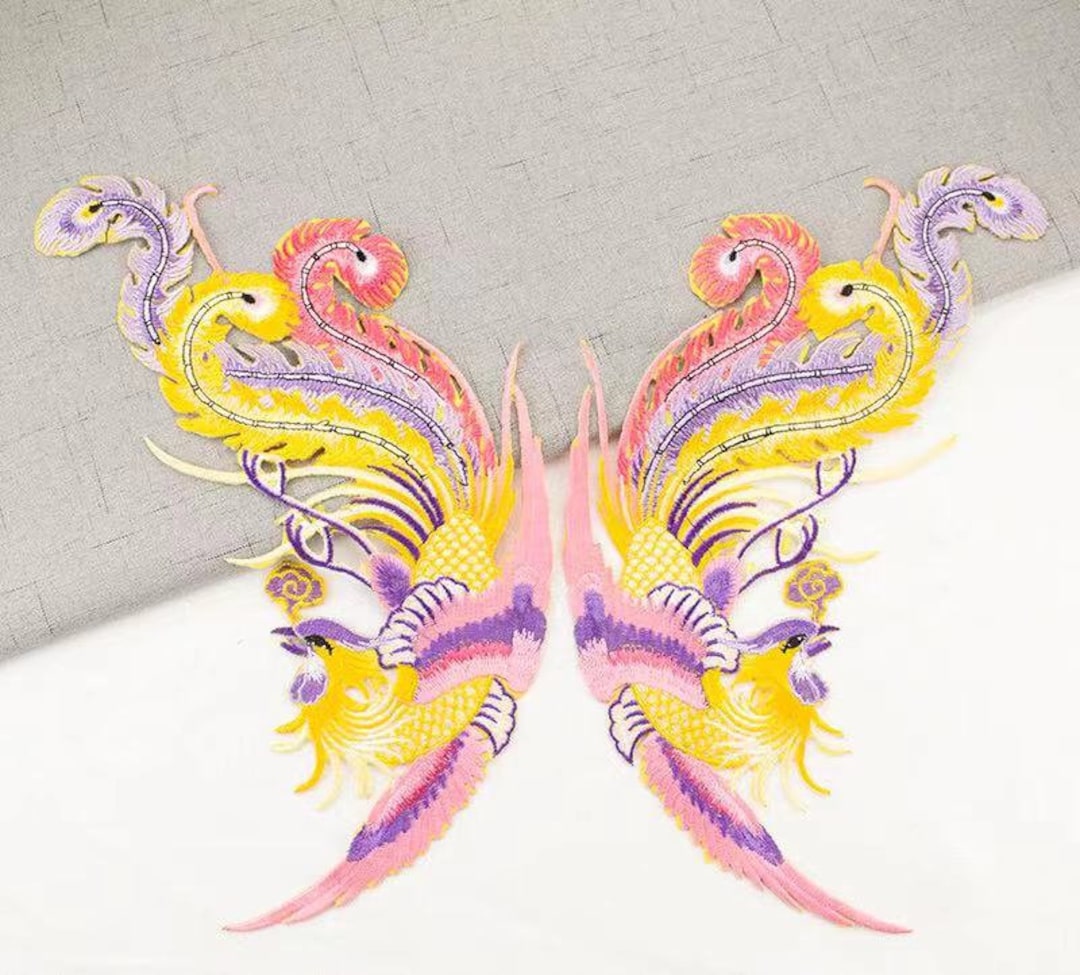 One Pair Phoenix Patch Applique Embroidered Fabric Applique Sew on ...