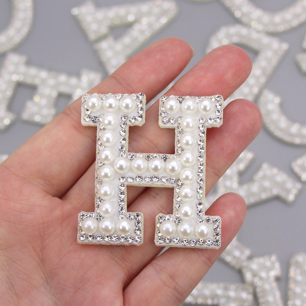 Full White Pearl With Rehinestones Letters Patch Alphabet Embroidered ...
