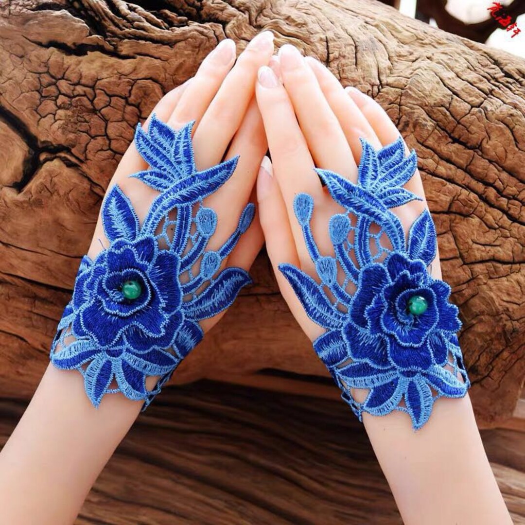 A Pair 3D Flowers Floral Glove Embroidered Colorful Flower Patch ...