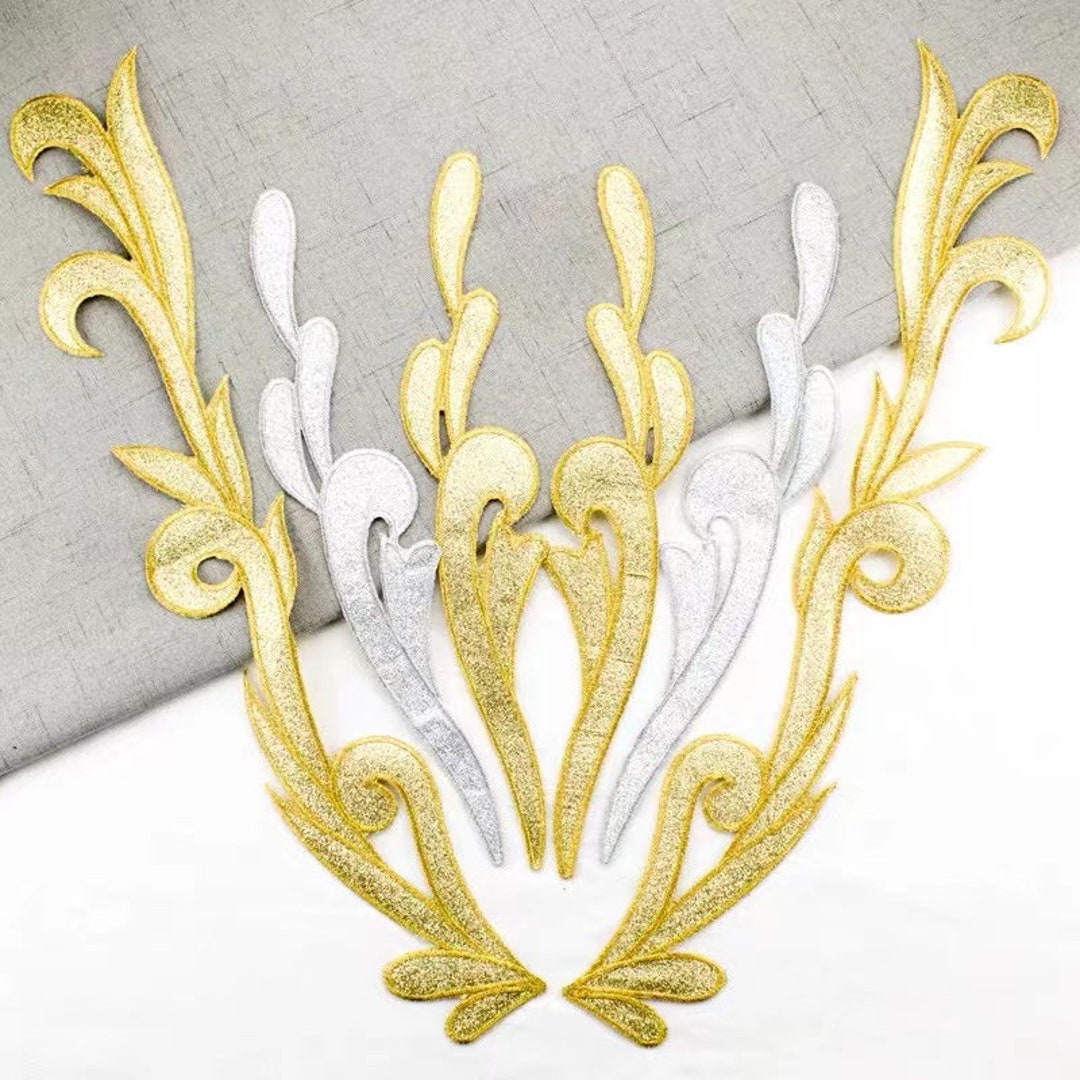 A Pair Gold or Silver Embroidered Patch Sweater Flower Decoration ...