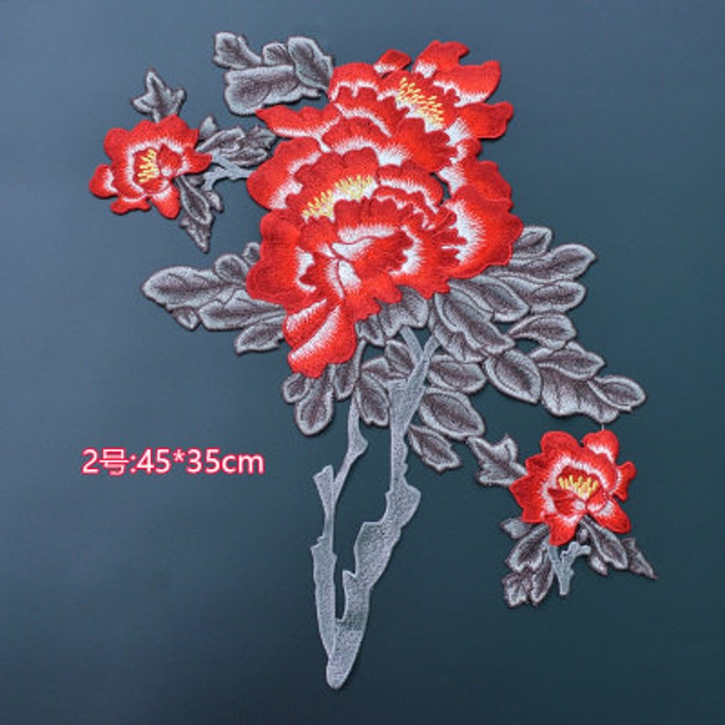 Large Peony Embroidered Applique Patch Vintage Floral Patch Etsy