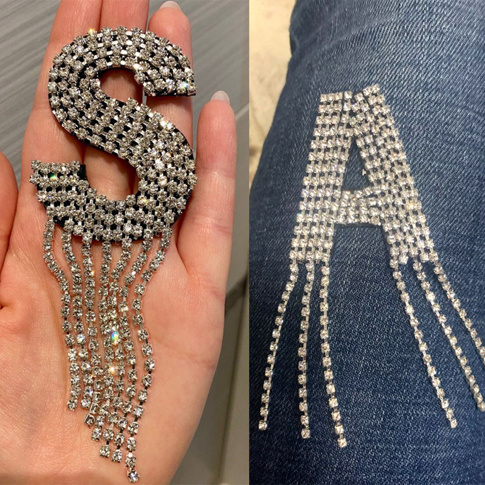 Rhinestone Letters With Tassels Patch Alphabet Embroidered Applique ...