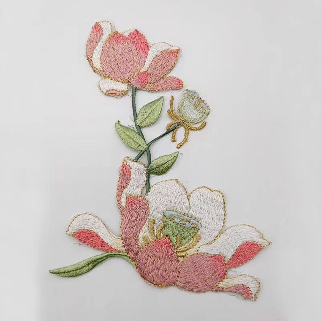 Lotus Flower Floral Embroidered Patch Floral Applique Patch - Etsy