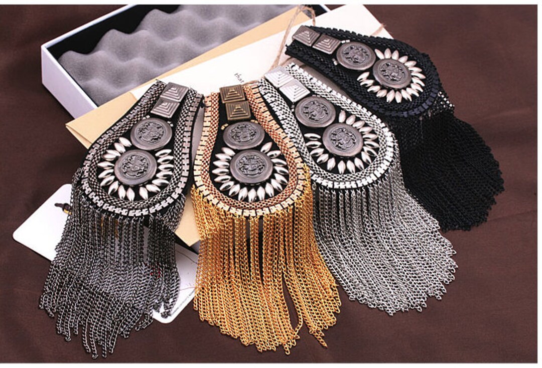 A Pair Gold Epaulettes,spiked Epaulets,gold Studs Pads With and Gold ...