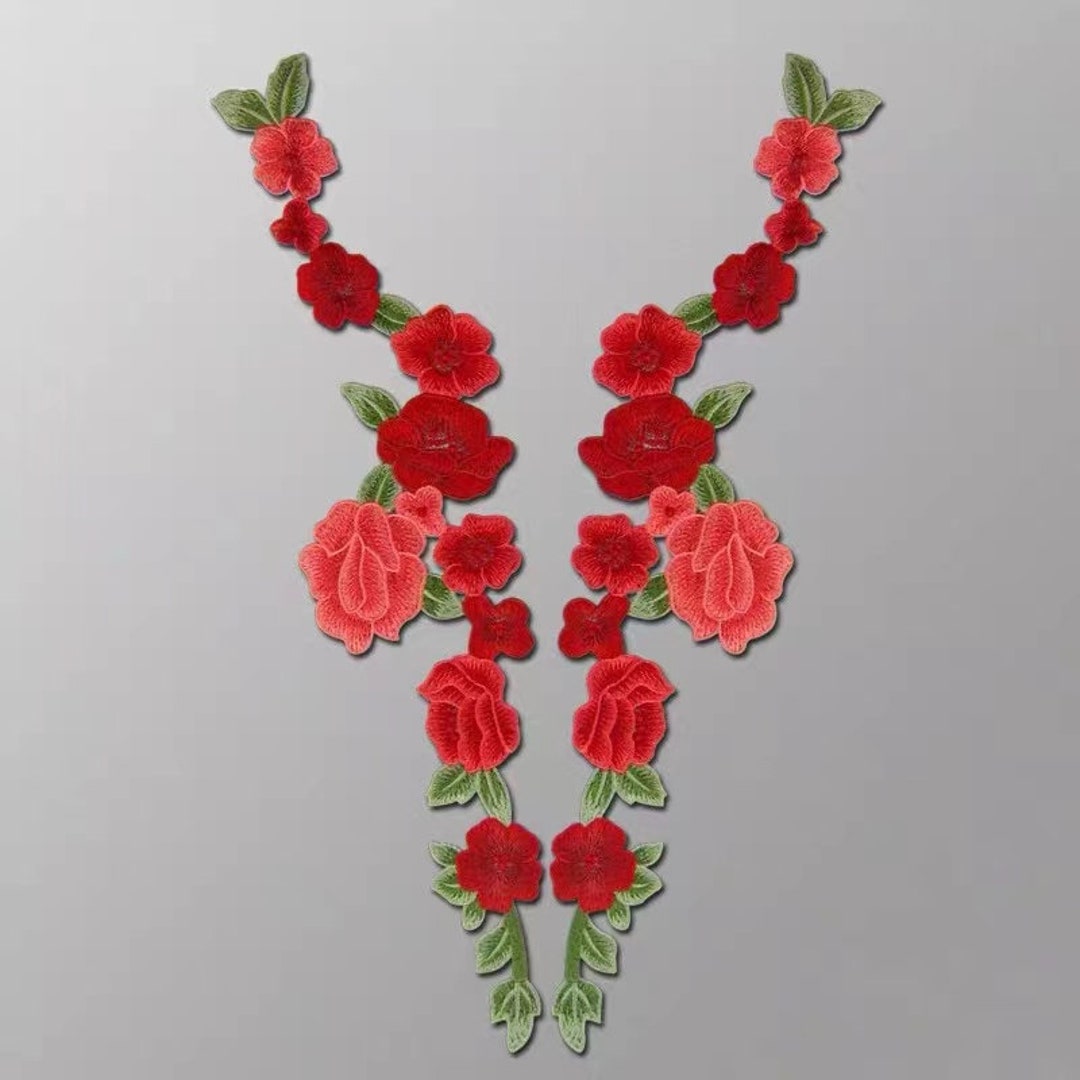 A Pair Large Floral Embroidered Patch Flower Embroidered Fabric Clothes ...