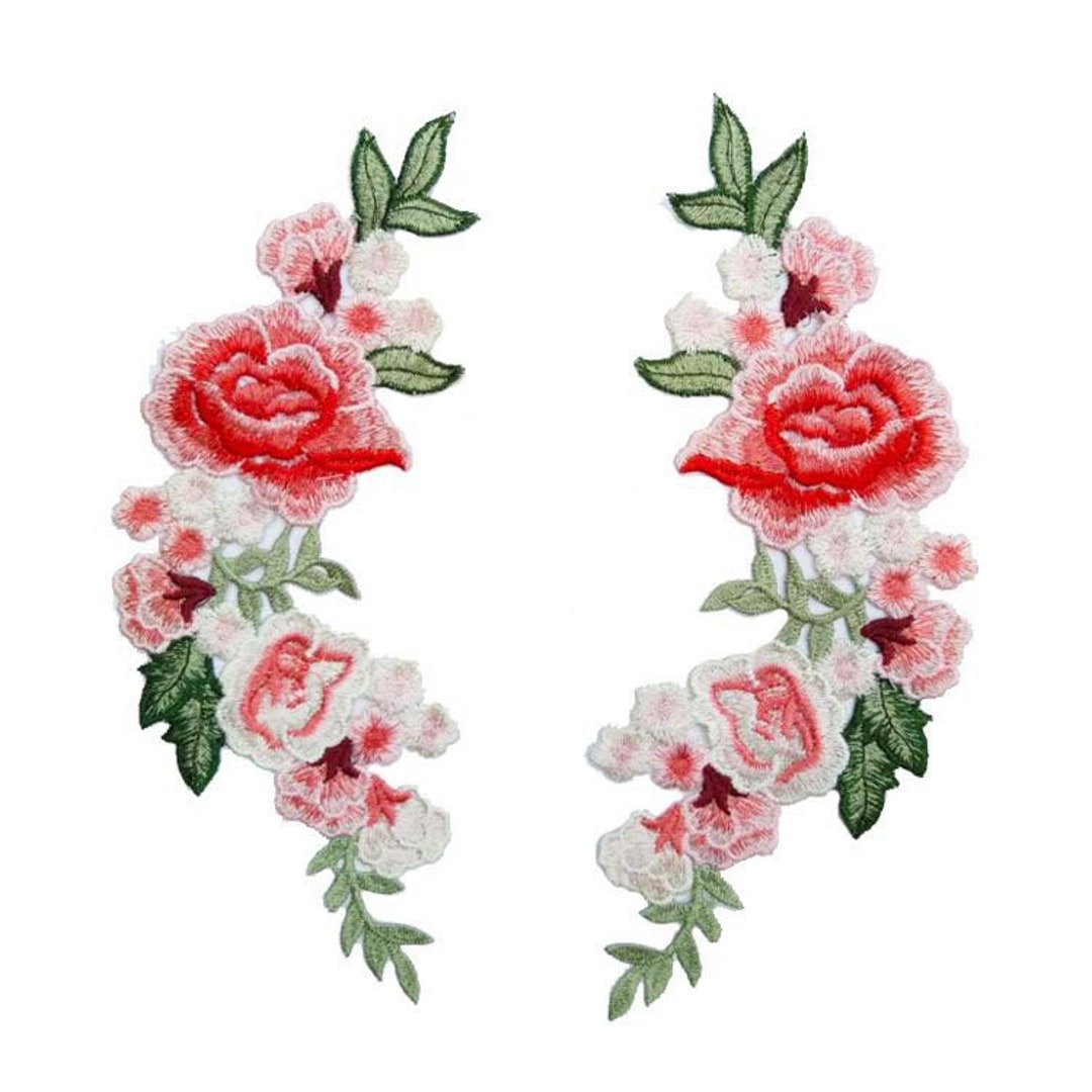 A Pair Flowers Embroidered Applique Patch Patch T-shirt or Jeans ...