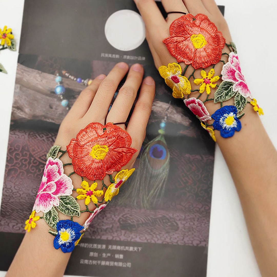 A Pair Peony Floral Glove Embroidered Colorful Flower Patch Applique - Etsy
