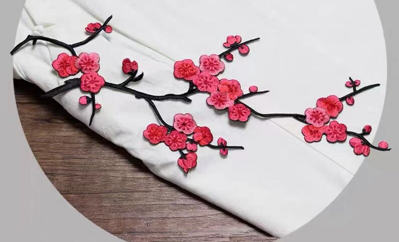 Plum Floral Embroidered Patch Applique Decoration Patch Iron on ...