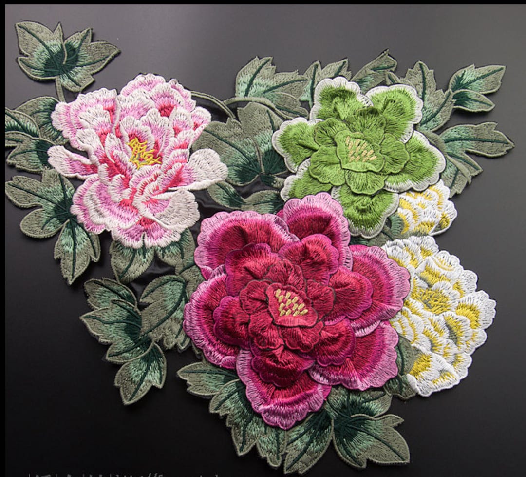 Three Peony Embroidered Applique Patch Floral Patch Applique Large ...