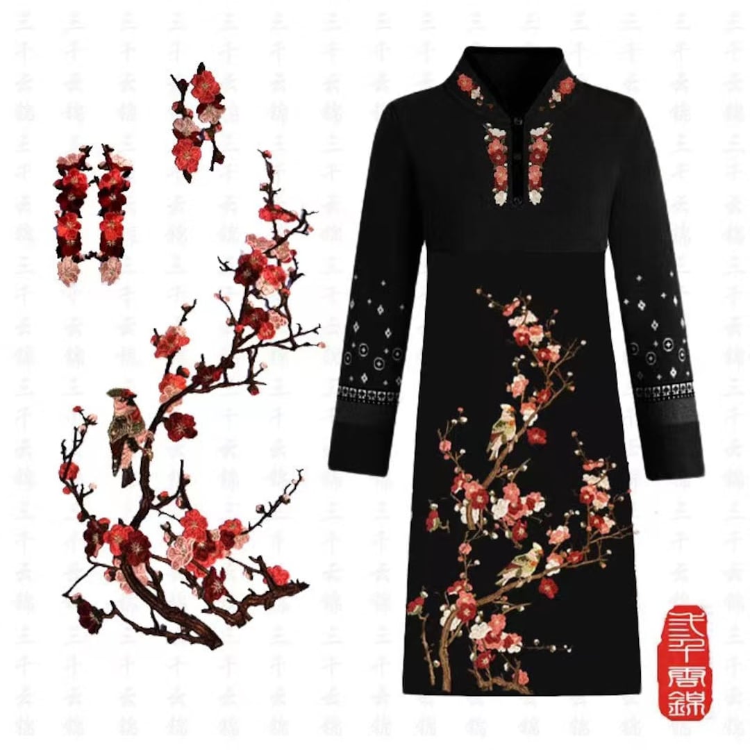 One Set Plum Embroidered Flower Black Patch Applique Lace Patch Sewing ...