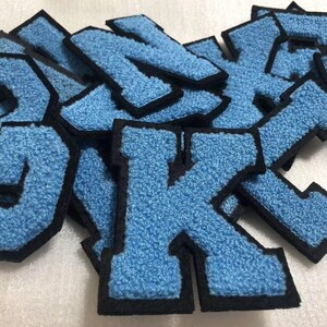 Blue Embroidered Sewn on Chenille Letters Applique Patch Design Name ...