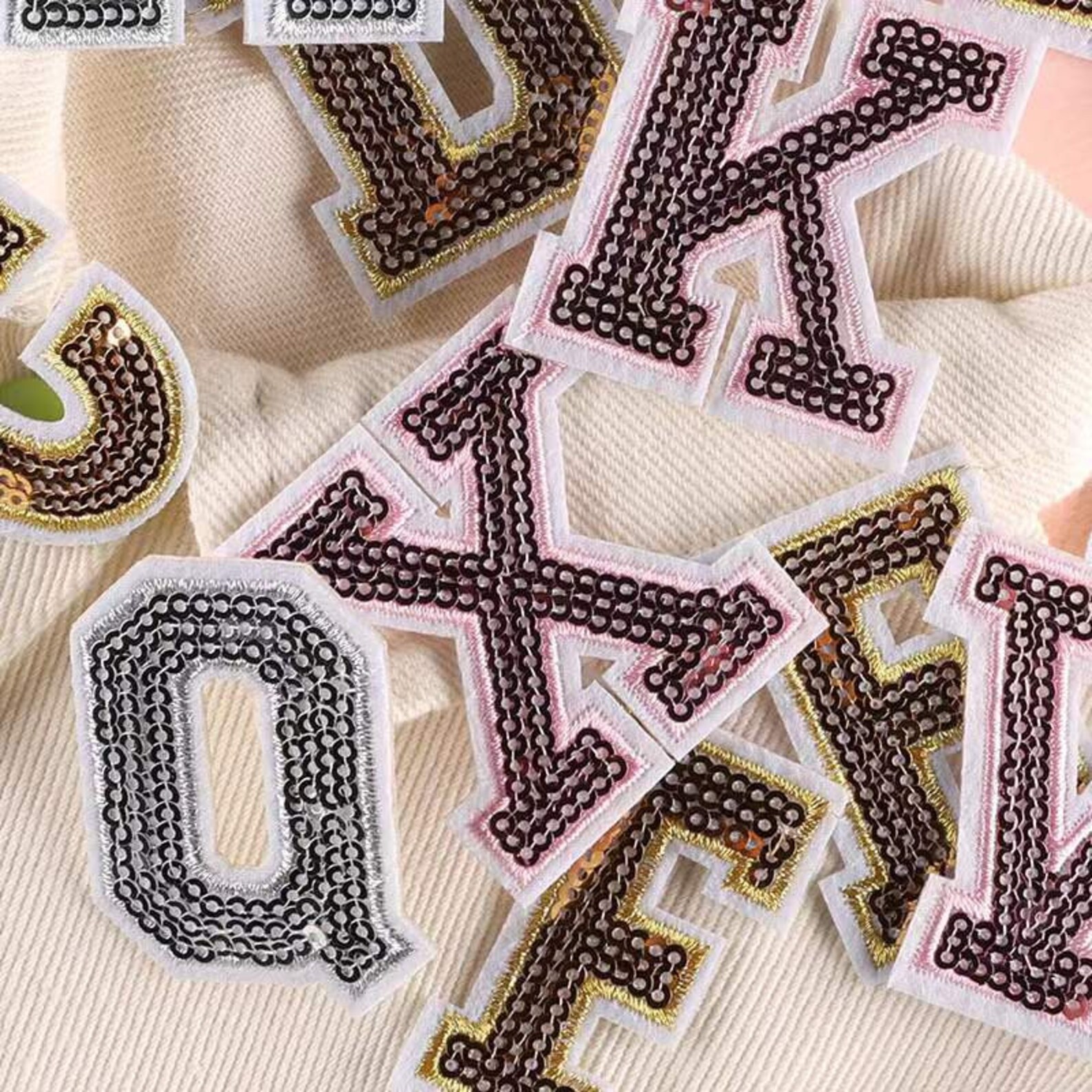 Golden or Silver Sequins Letters Patch Alphabet Embroidered Applique ...