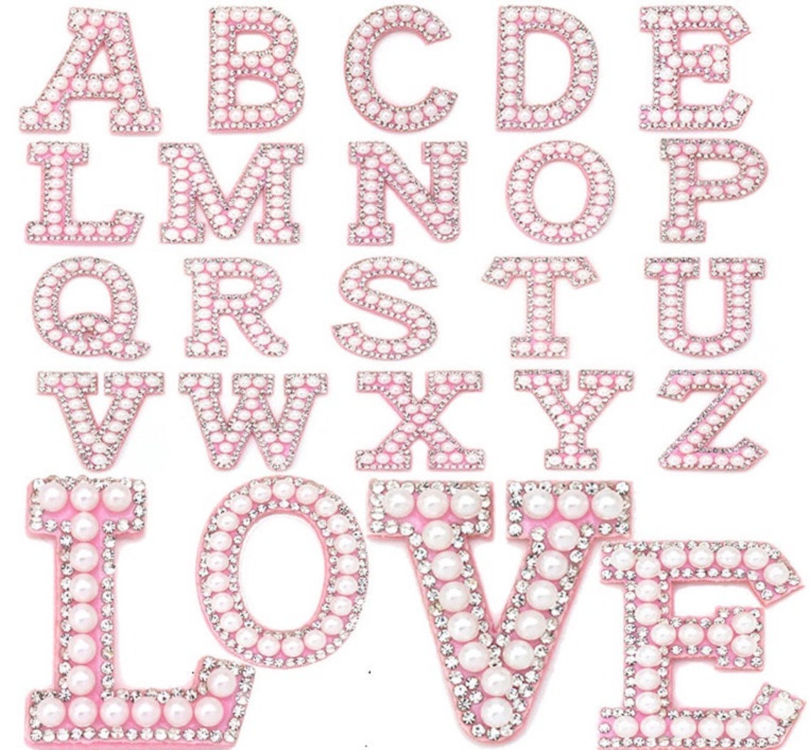Pink Back With Pearl With Rhinestones Letters Patch Alphabet - Etsy