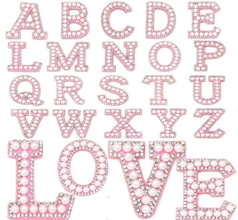 Pink Back With Pearl With Rhinestones Letters Patch Alphabet - Etsy