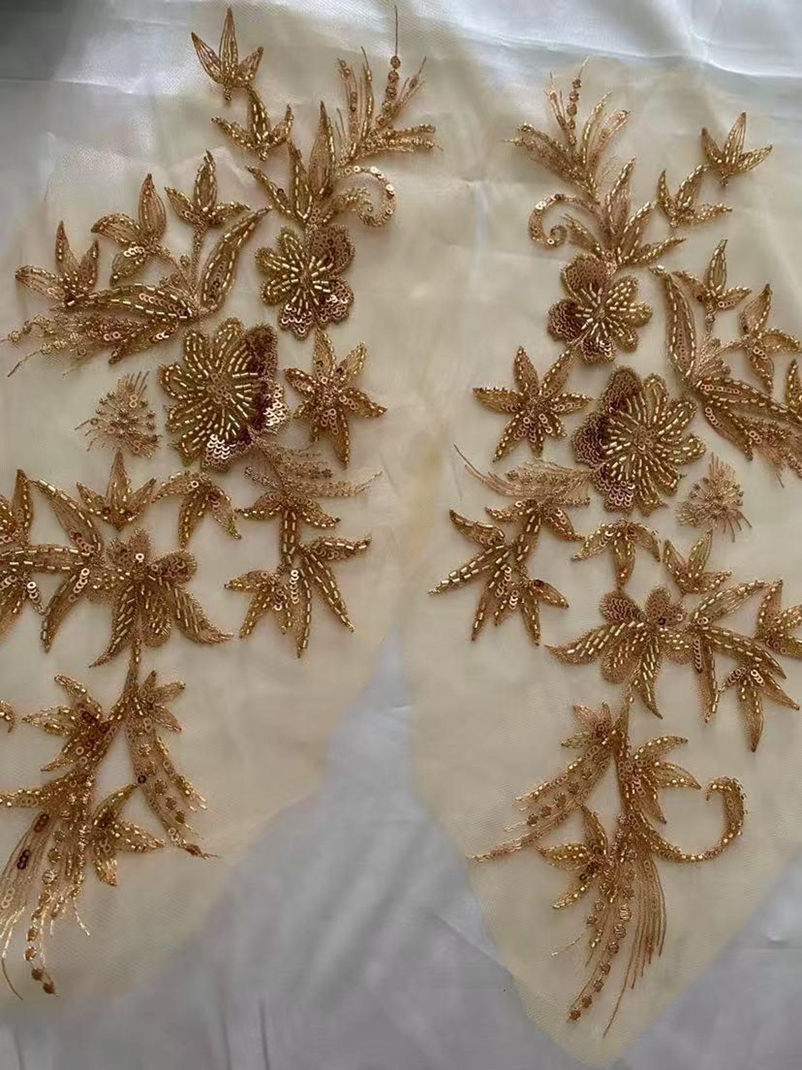 A Pair Beaded Flower Embroidered Patch Applique Decoration Patch ...