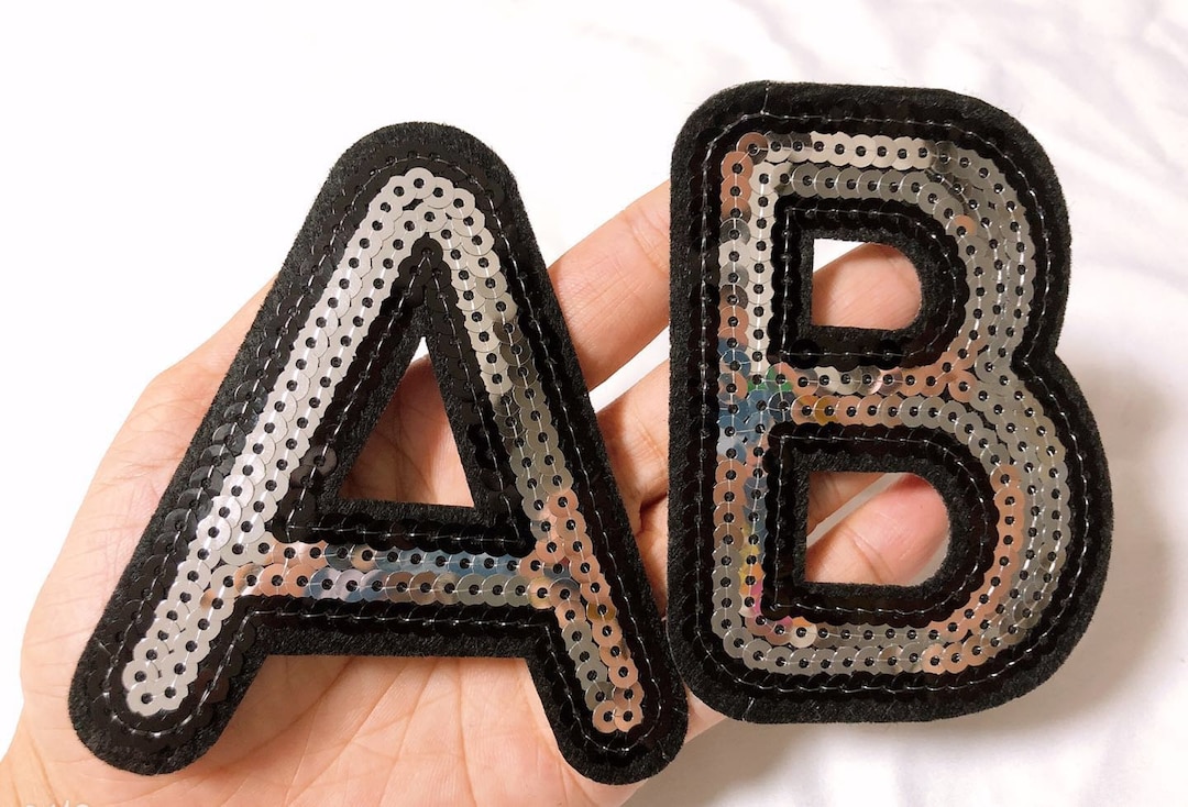 Silver Sequins Letters Patch Alphabet Embroidered Applique Black ...