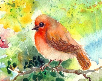 Cute bird painting | Etsy