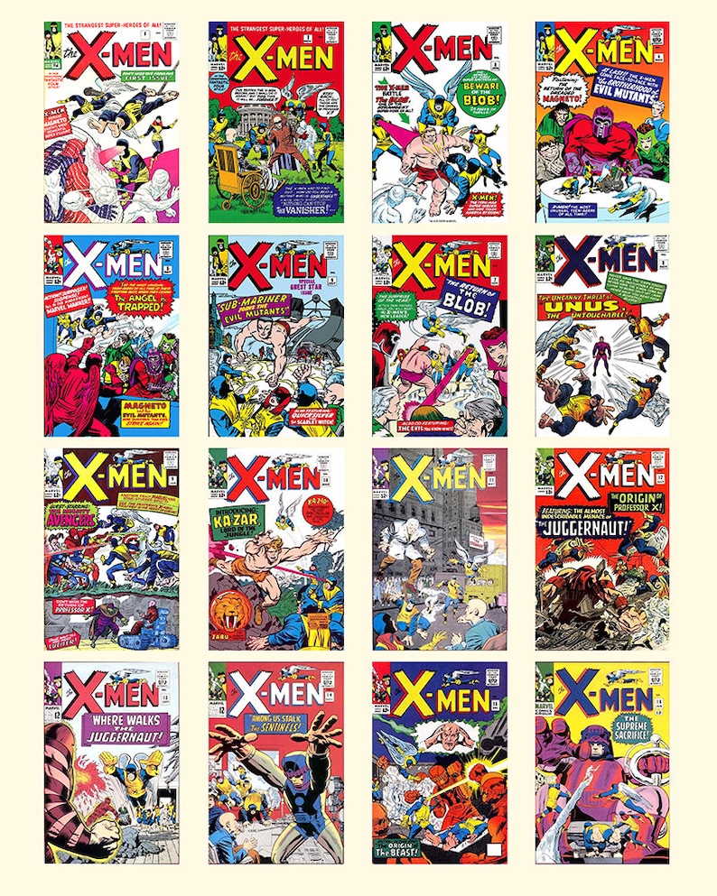 X-Men Marvel Comics Art Poster Historical Collection of | Etsy