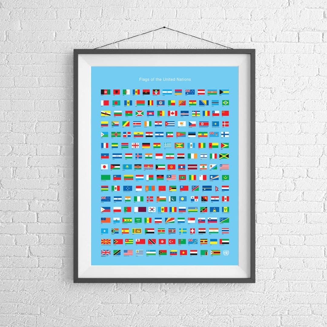 Flags of the United Nations Poster - UN Art Print - World Wall Art - Etsy
