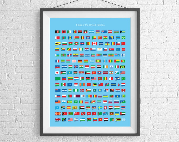 Flags of the United Nations Poster - UN Art Print - World Wall Art - Etsy