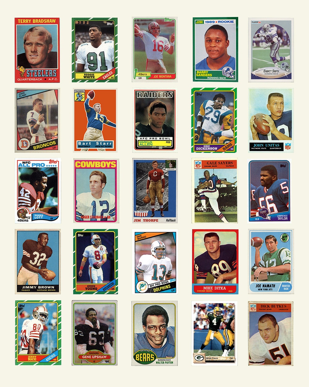 NFL Hall of Fame Football Card Poster - Art Print - HOF Collection - Etsy