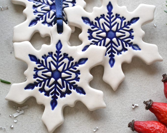 Ceramic Christmas Ornaments, White Snowflake Ornament, Christmas ...
