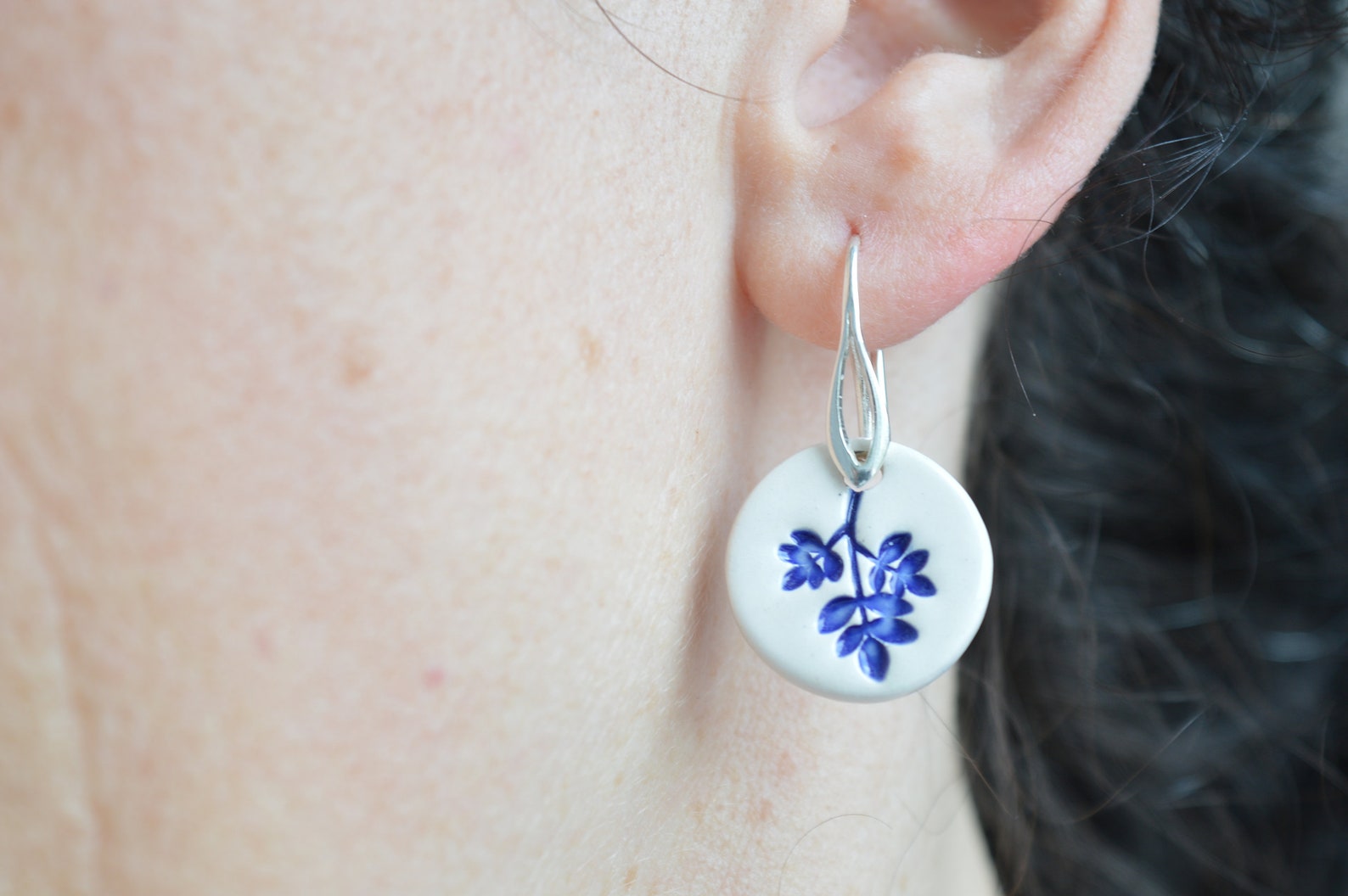 Sterling Silver Ceramic Earring, Delft Blue Jewellery, Folk Art ...