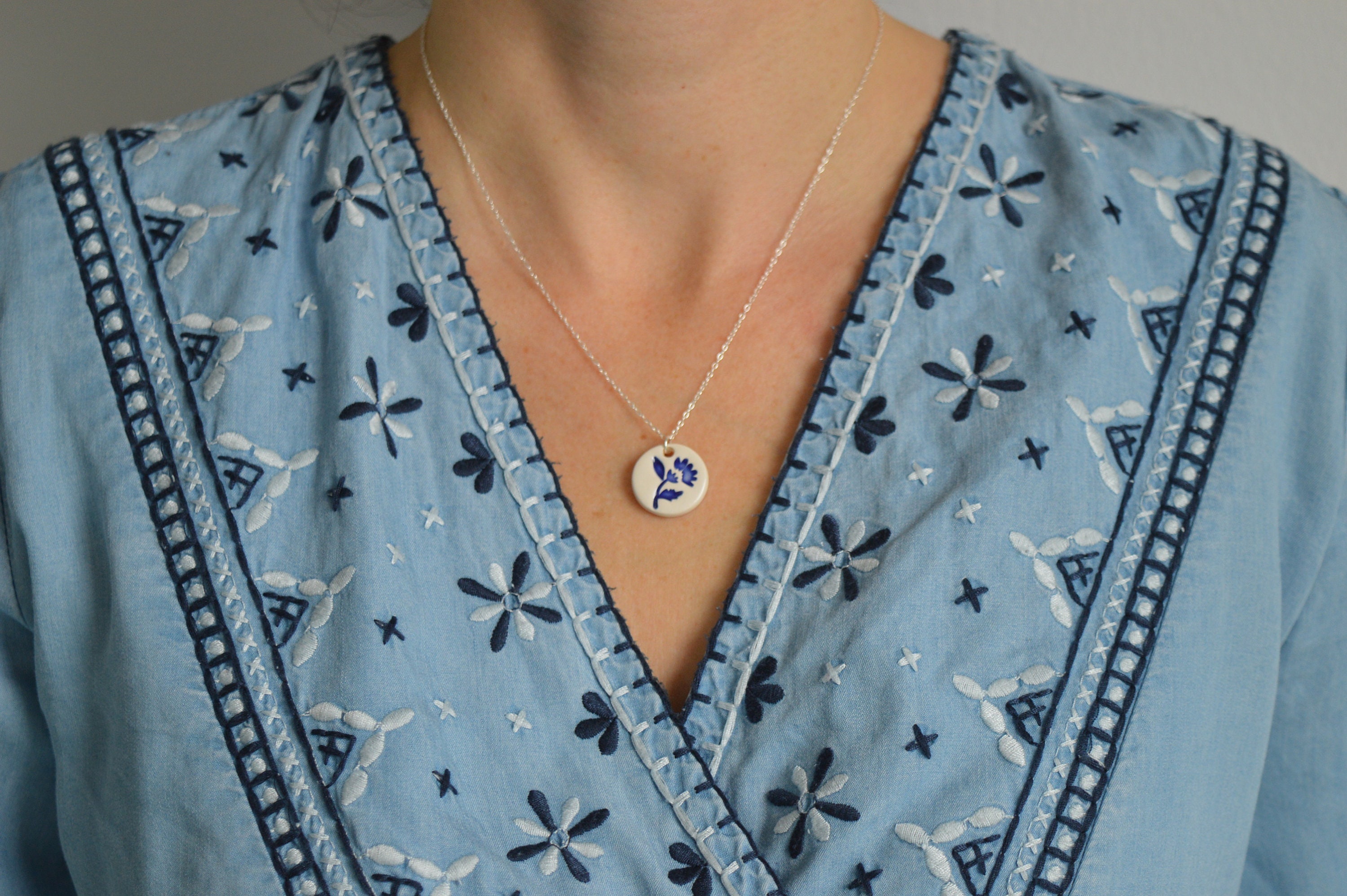 Tulip Necklace Sterling Silver, Royal Blue Necklace, Ceramic Pendant ...