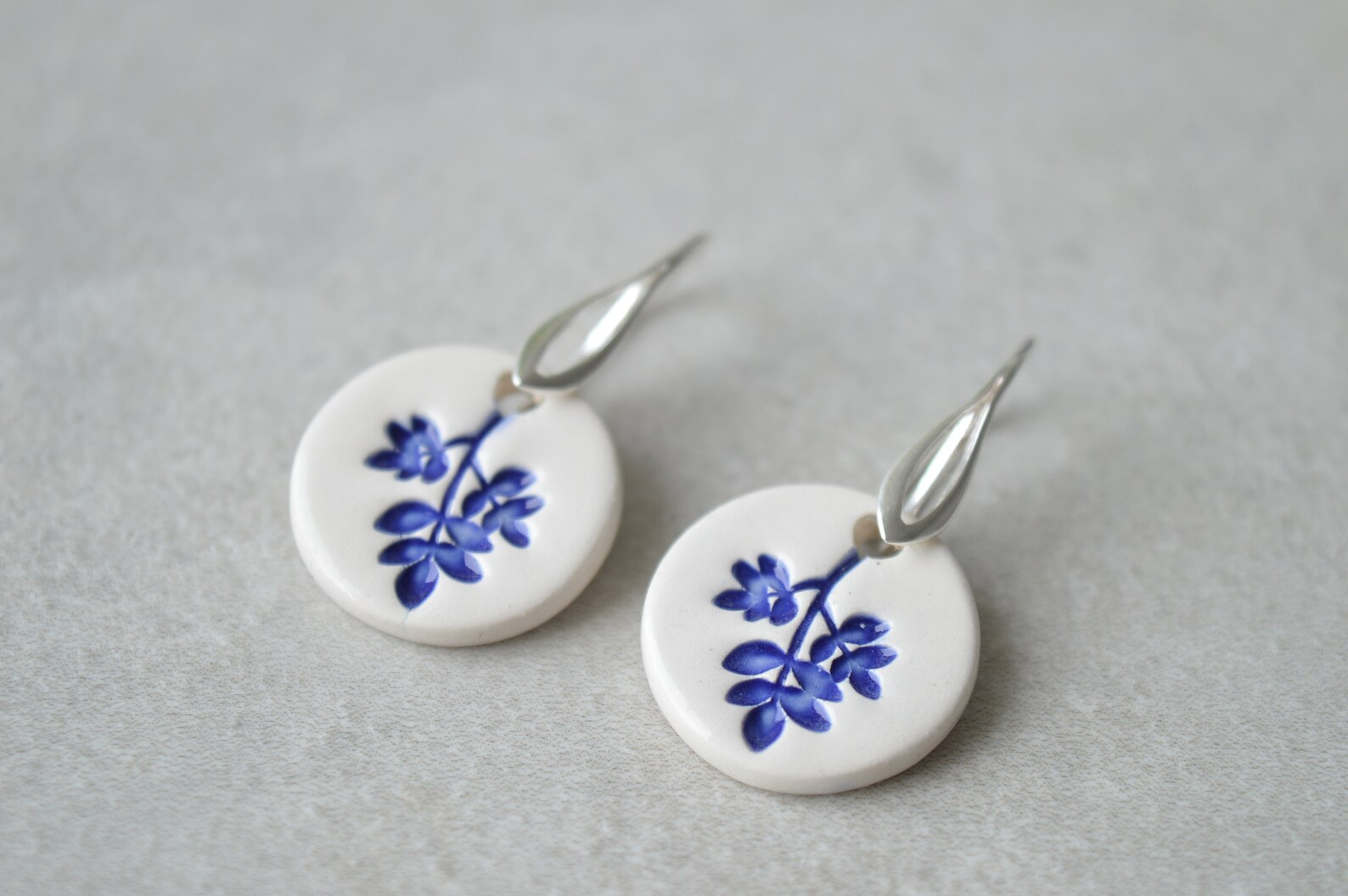 Sterling Silver Ceramic Earring, Delft Blue Jewellery, Folk Art ...